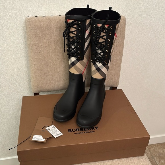 Burberry | Shoes | Burberry Tall Rain Boot Sz9 Black Lace Up | Poshmark